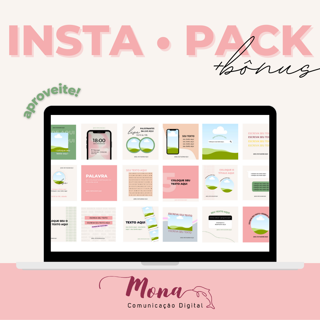 Insta Pack • 50 artes bases + ebook - MONA Comunicação Digital | Ho...