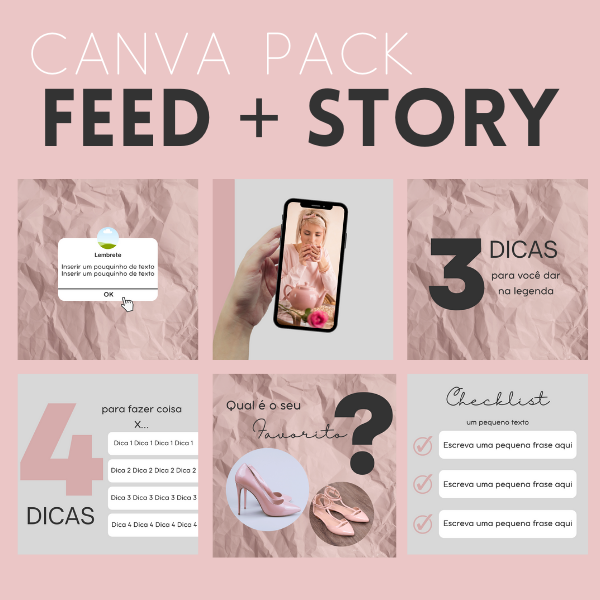 Pack de Templates Canva Cinza e Rosa - Design Criativo | Hotmart