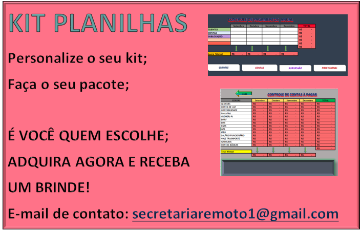 KIT PLANILHAS - PERSONALIZE O SEU KIT; MONTE SEU PACOTE! - Monica ...