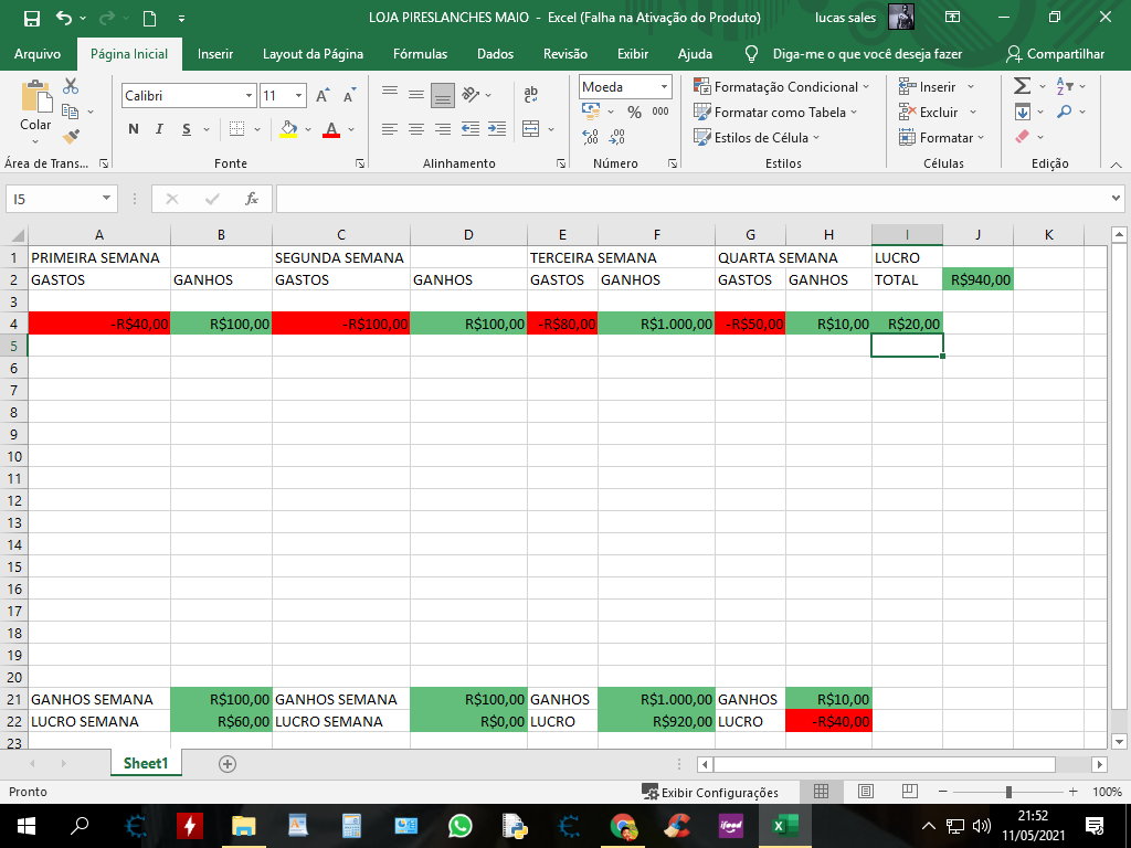 Planilha excel simples - Lucas Sales | Hotmart