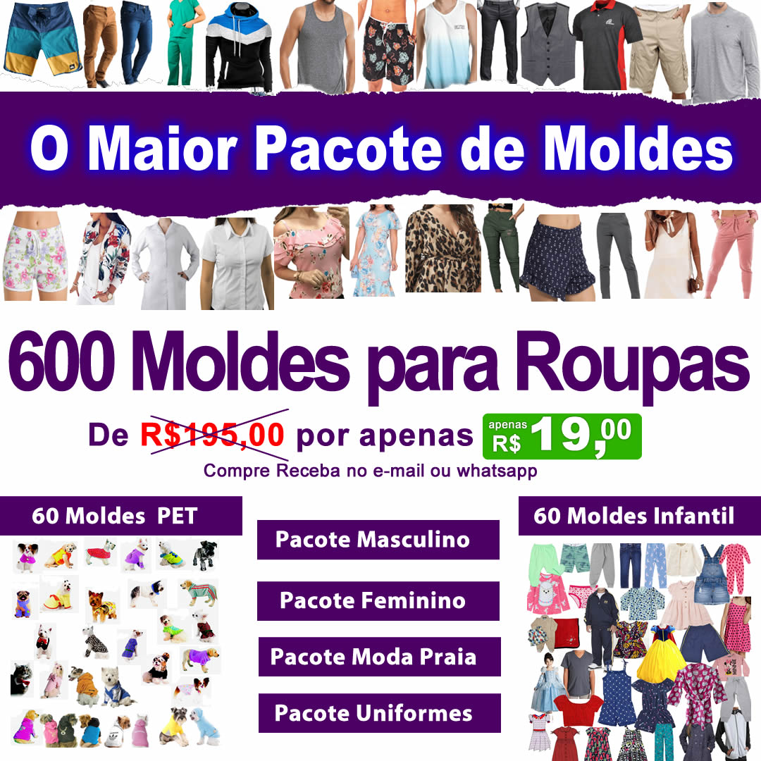 Pacote 600 Moldes PDF - Moldes PDF e Design de Moda | Hotmart