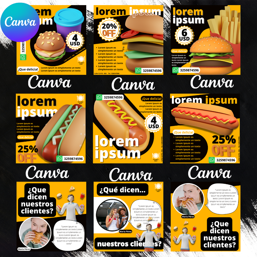 Plantilla 3D para comidas rápidas - 100% Editable en Canva - Jose C...