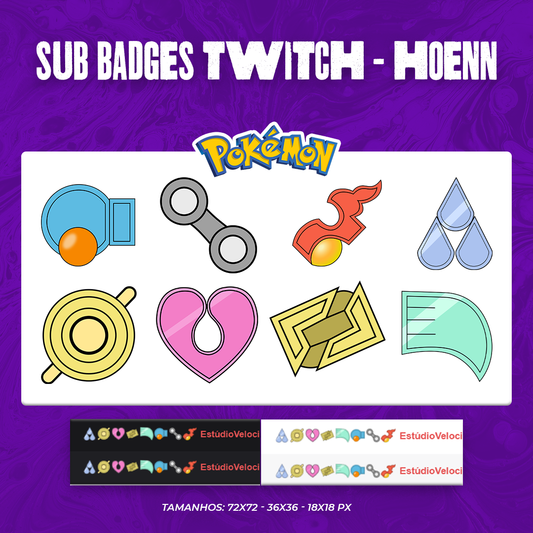 SUB BADGES TWITCH - INSÍGNIAS HOENN POKEMON - Veloci Estudio | Hotmart