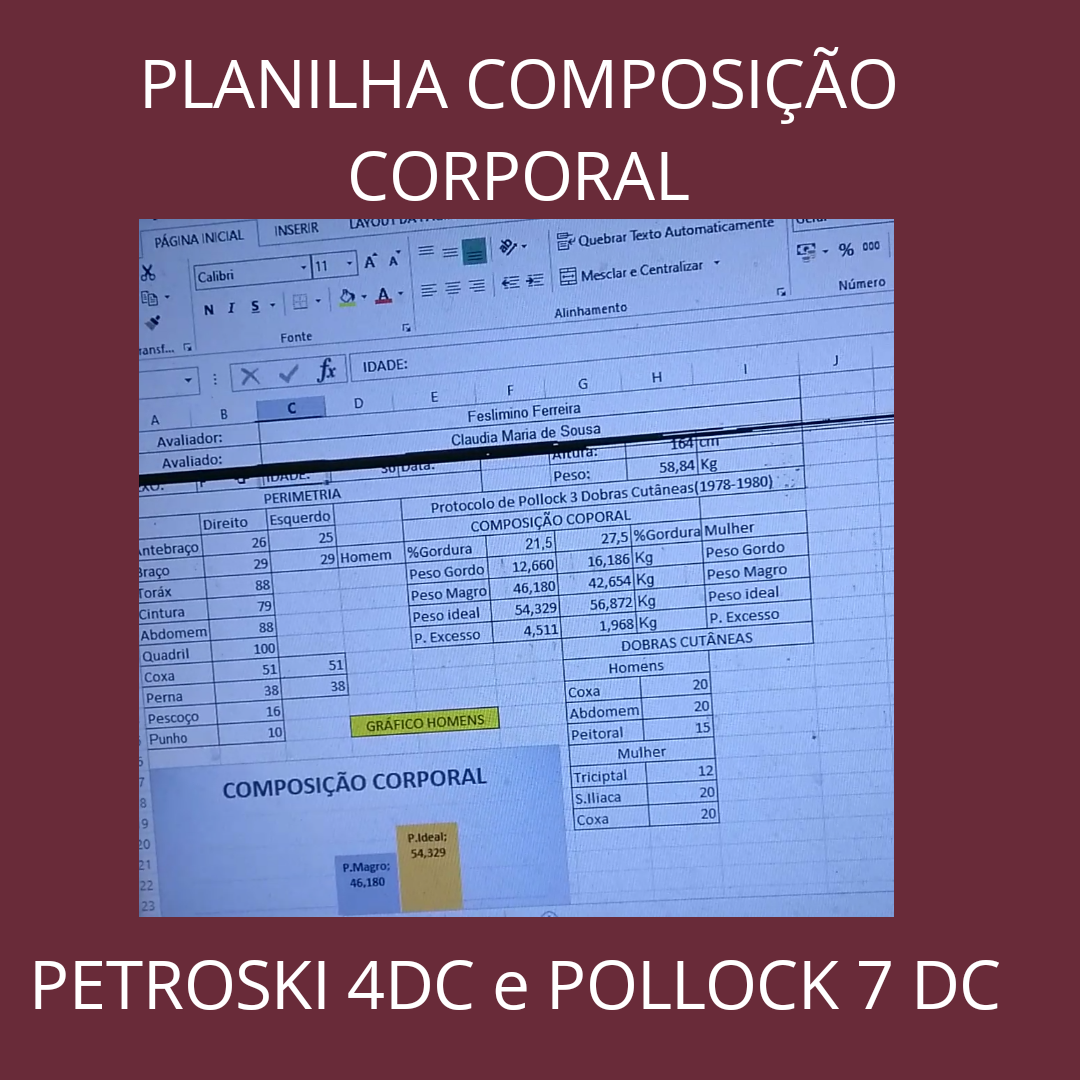 PLANILHA COMPOSIÇÂO CORPORAL( PETROSKI 4 DC e POLLOCK 7 DC) - Prof,...