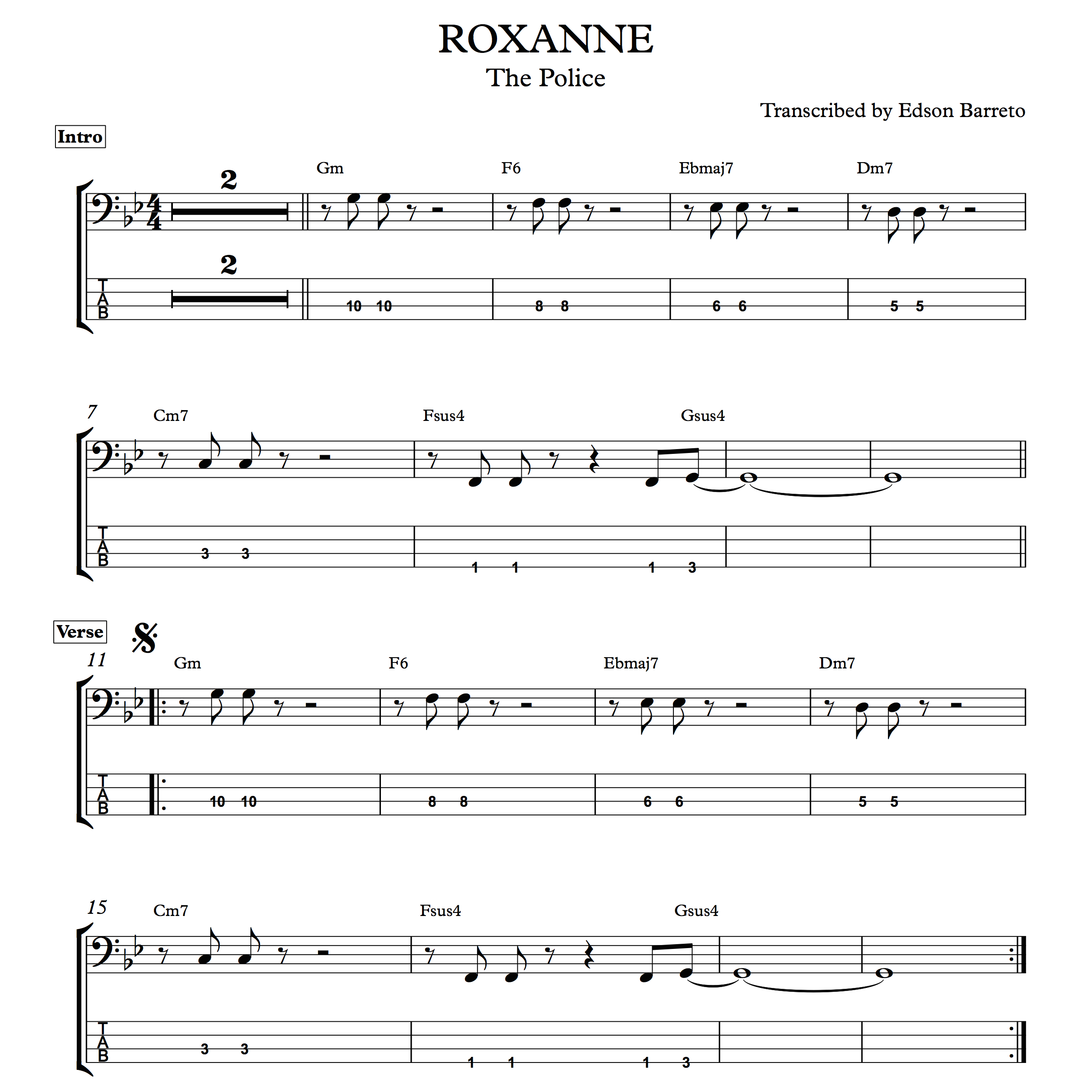 ROXANNE (The Police) Bass Score & Tab Lesson - Edson Renato Vitti ...