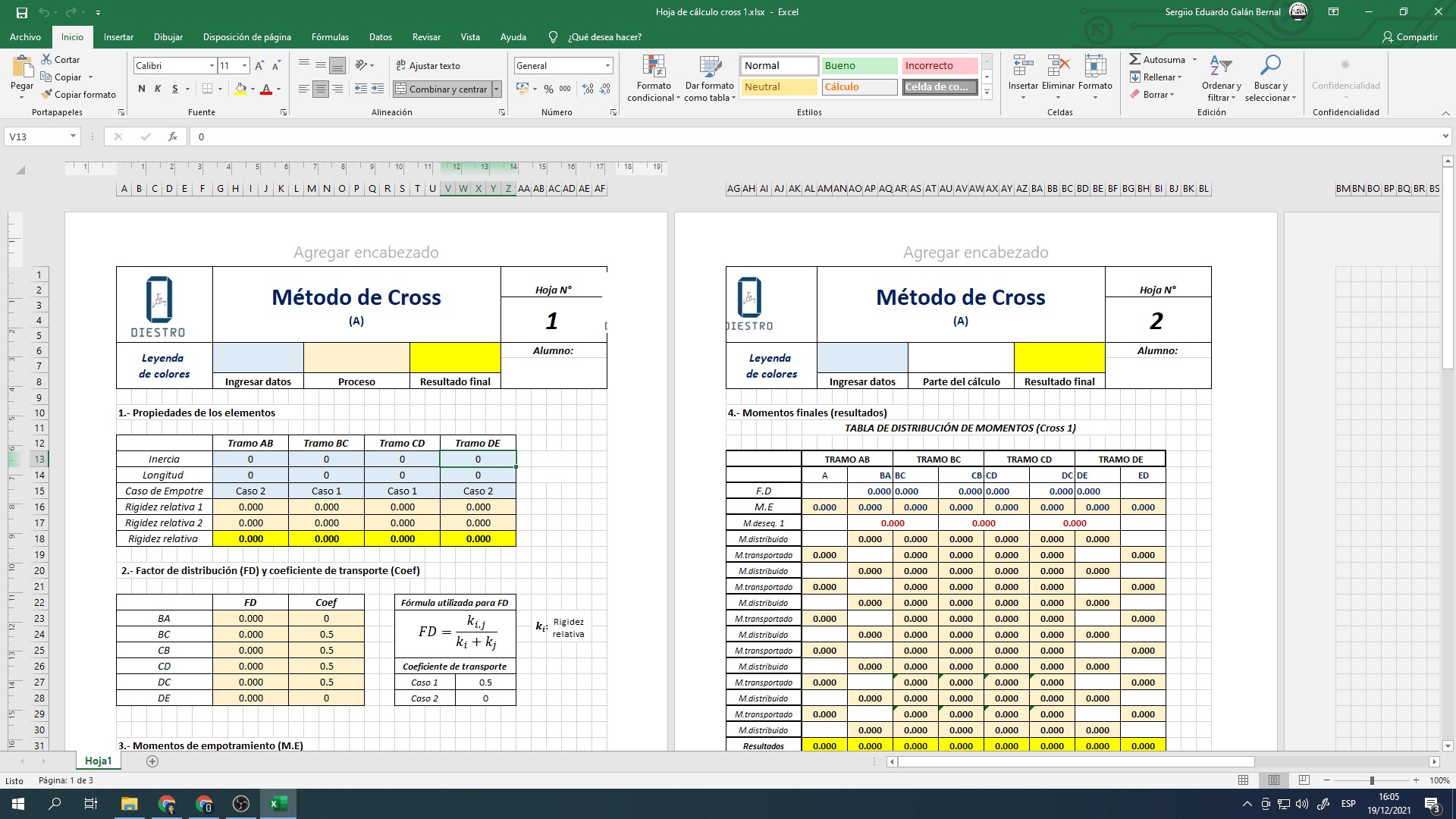 Metodo De Cross Hojas De Cálculo Editables Sergio Galán Bernal