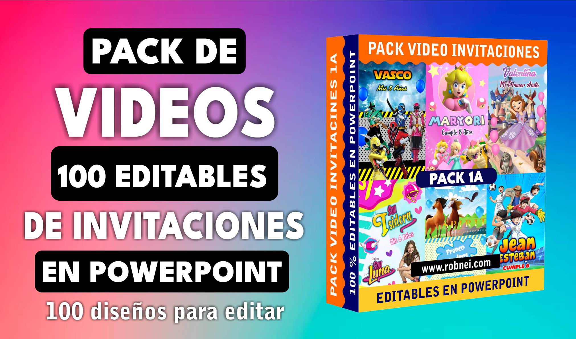 Pack 1A: 100 Video Invitaciones Editables en PowerPoint