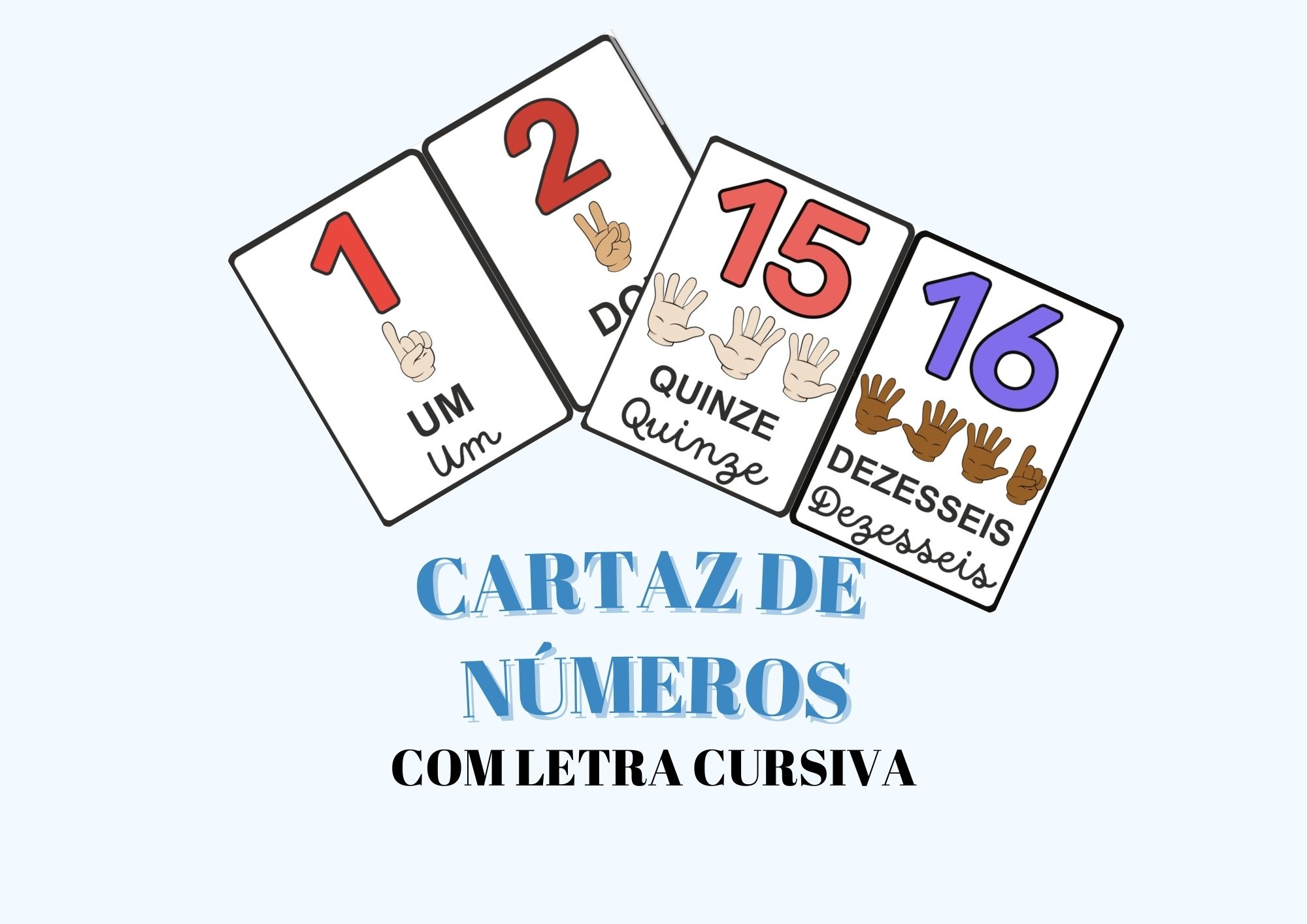 Cartaz de números de 0 a 20 com letra cursiva - Prof Milena | Hotmart