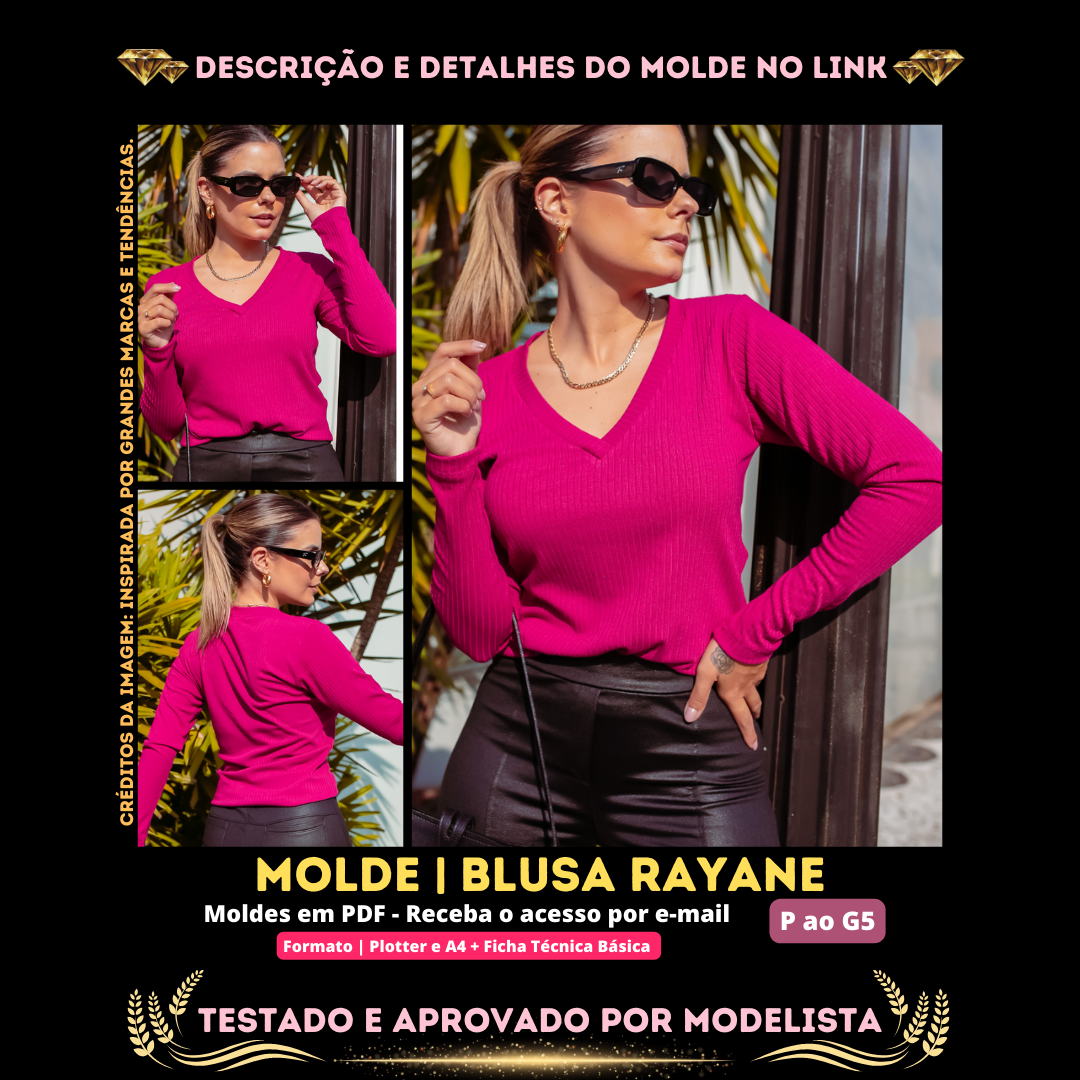 [Molde em PDF] - Blusa Rayane. ID 2838280 [P ao G5] - Empreendedor...