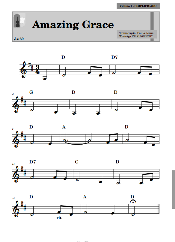 Amazing Grace - Partitura - Paulo Jesus de Paula | Hotmart