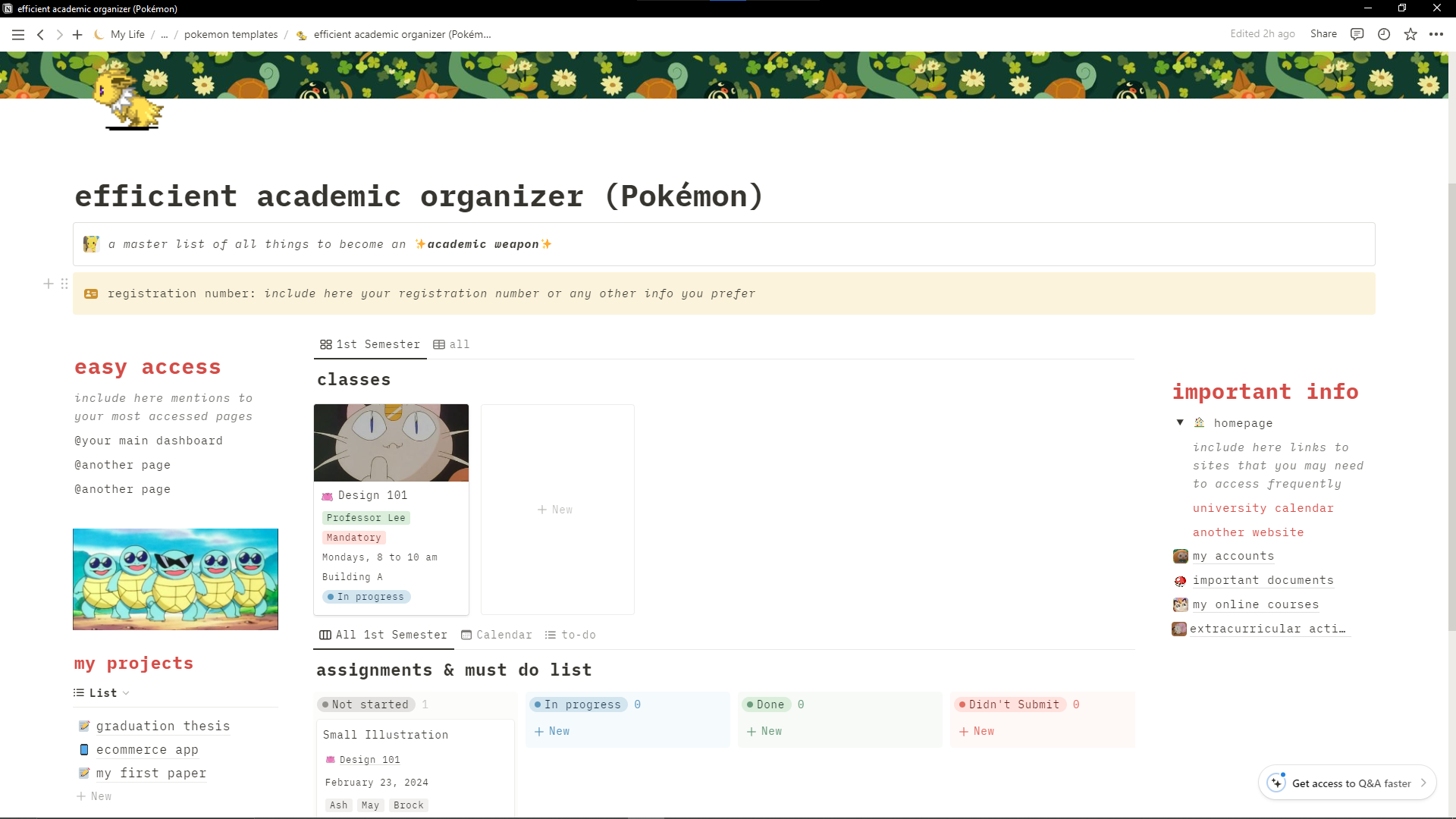 Notion Academic Organizer - Geral (Pokémon)