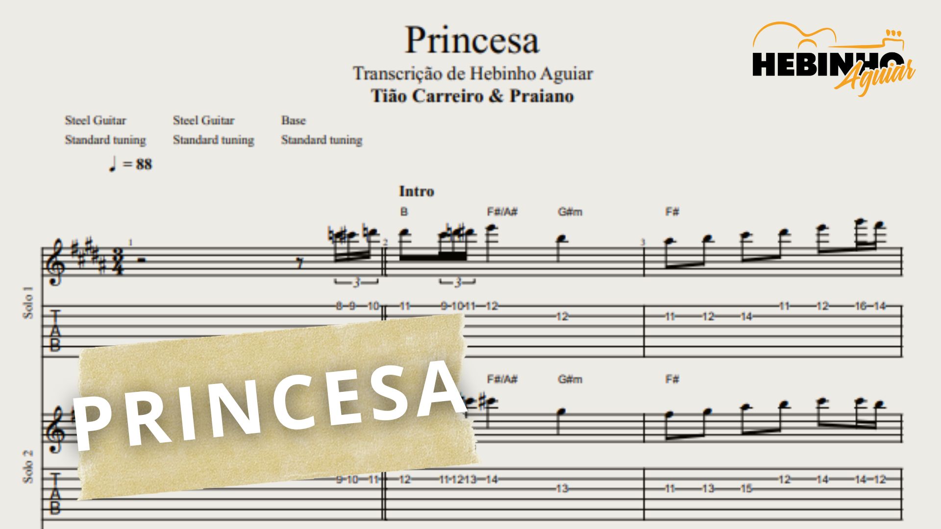 Princesa - Tião Carreiro & Praiano: Transcrição p/ Violão (Base...