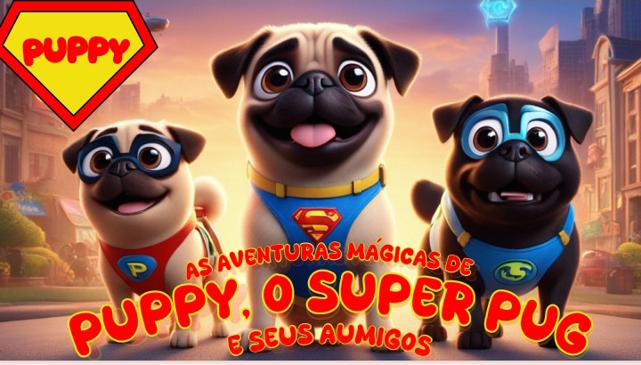 Livro infantil "As Aventuras Mágicas de Puppy, O Super Pug e seus A...