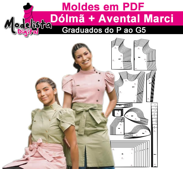 Molde em PDF Dólmã + Avental Marci - Modelista Digital | Hotmart