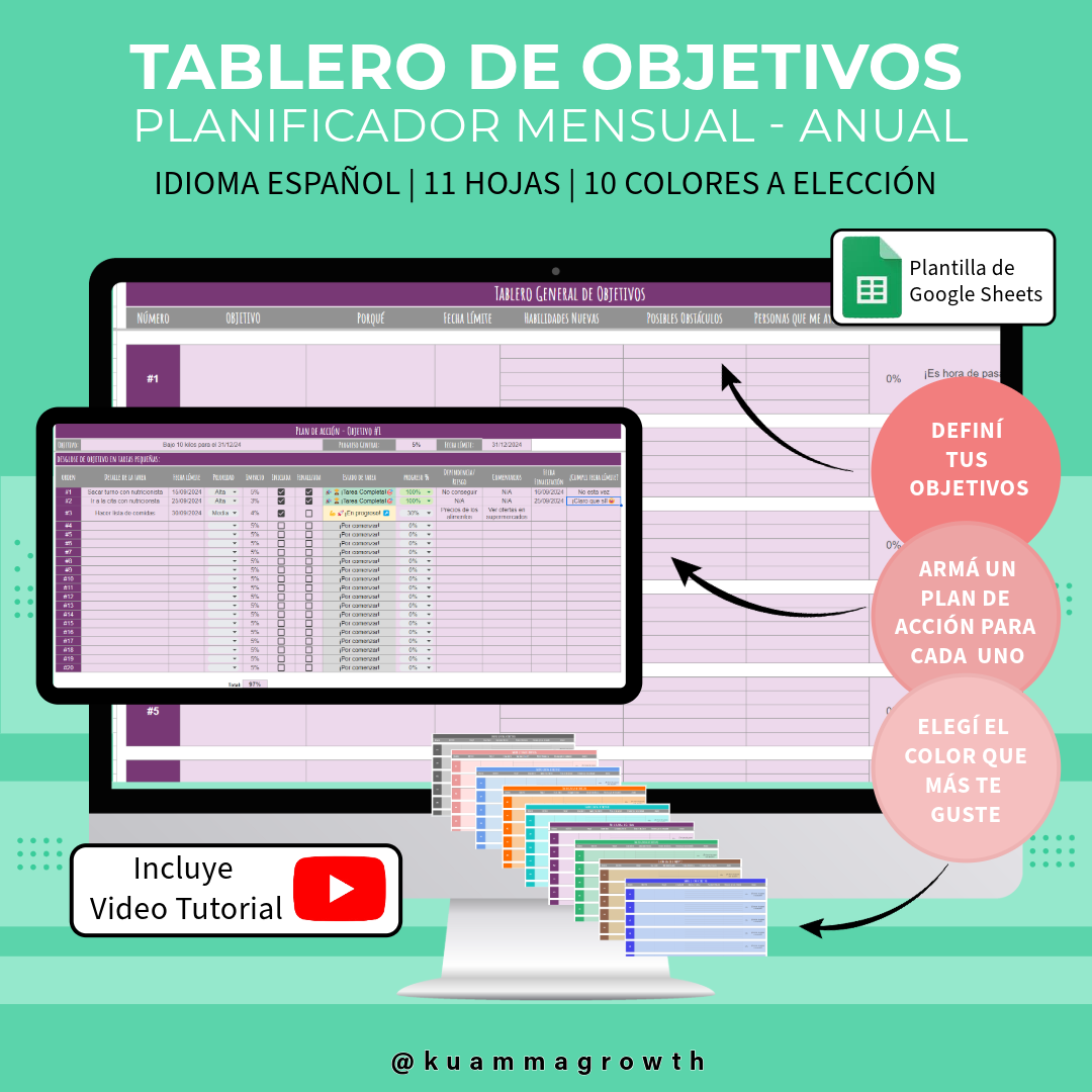Plantilla Planificador de Objetivos Anuales y Mensuales | Google Sh...