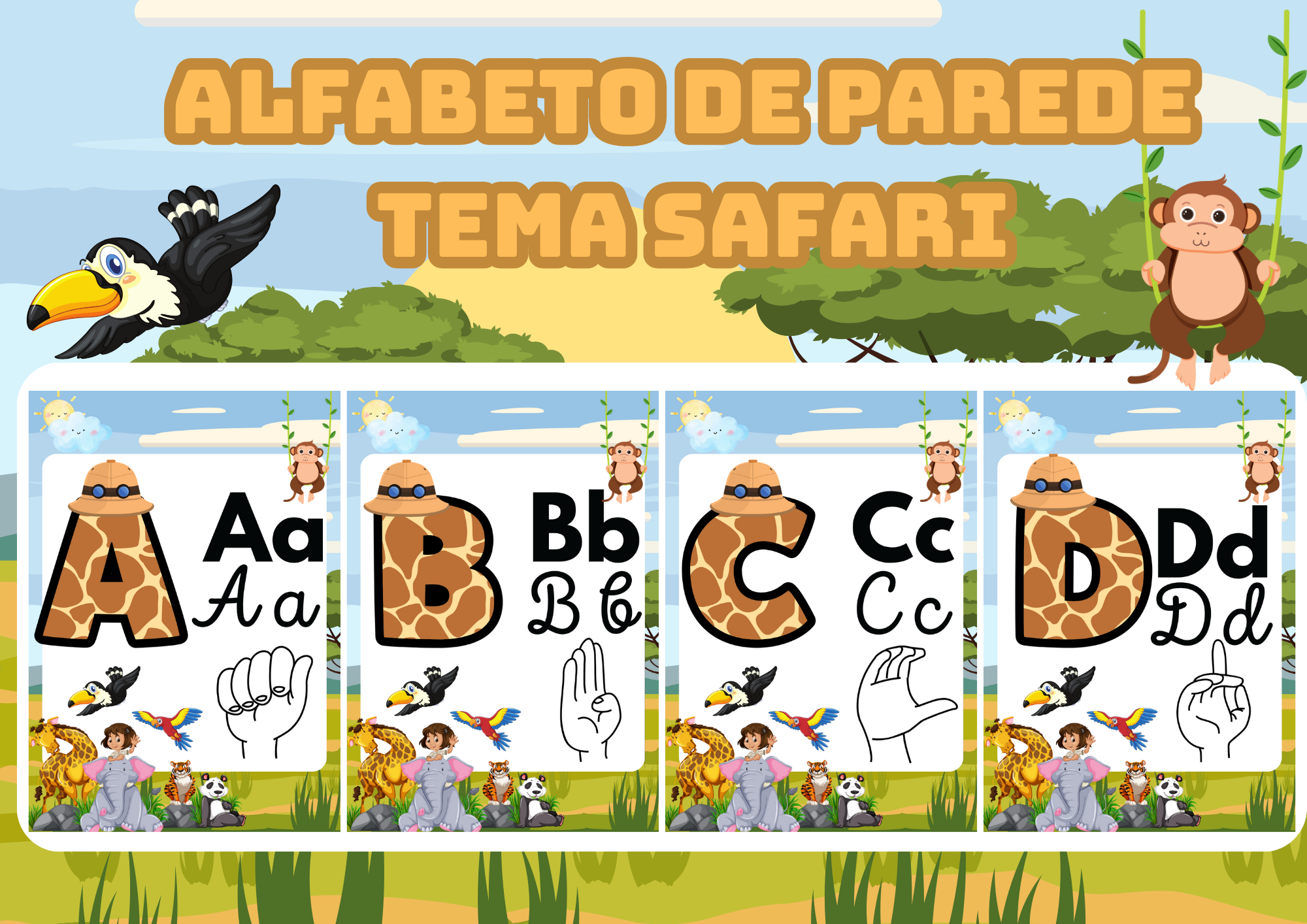 🌟 Kit Alfabeto de Parede - Tema Safari - 🔎🏫📗 Achadinhos Pedagó...