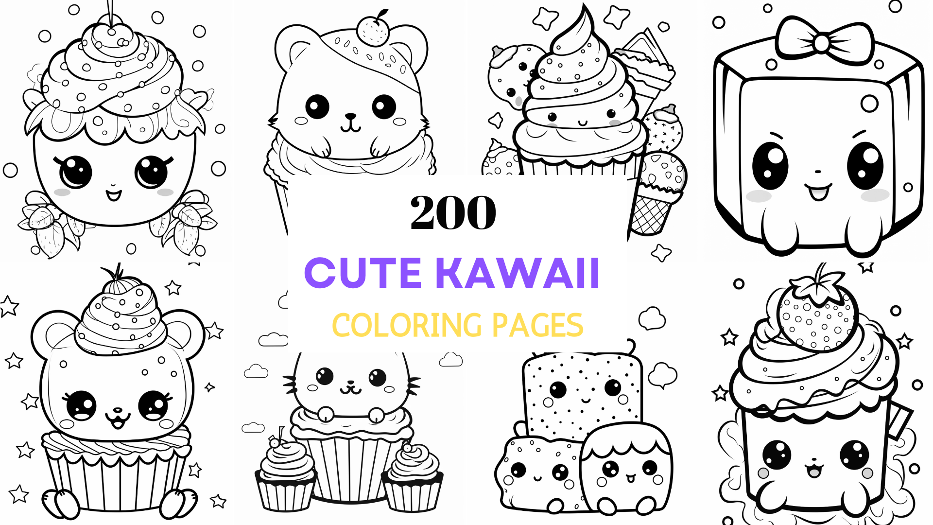 200 Cute Kawaii Coloring Pages - PLR Creative | Hotmart