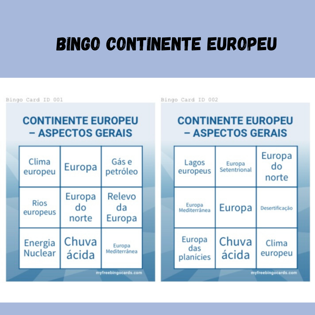 BINGO DE GEOGRAFIA CONTINENTE EUROPEU - MD PEDAGÓGICO | Hotmart