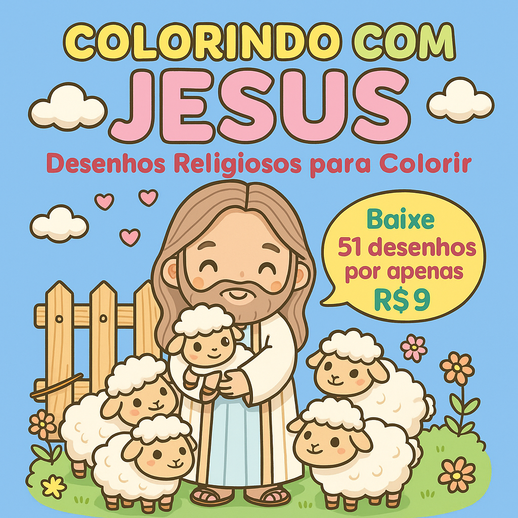 Kit Digital Colorindo com Jesus - 51 Desenhos Bíblicos para Colorir...
