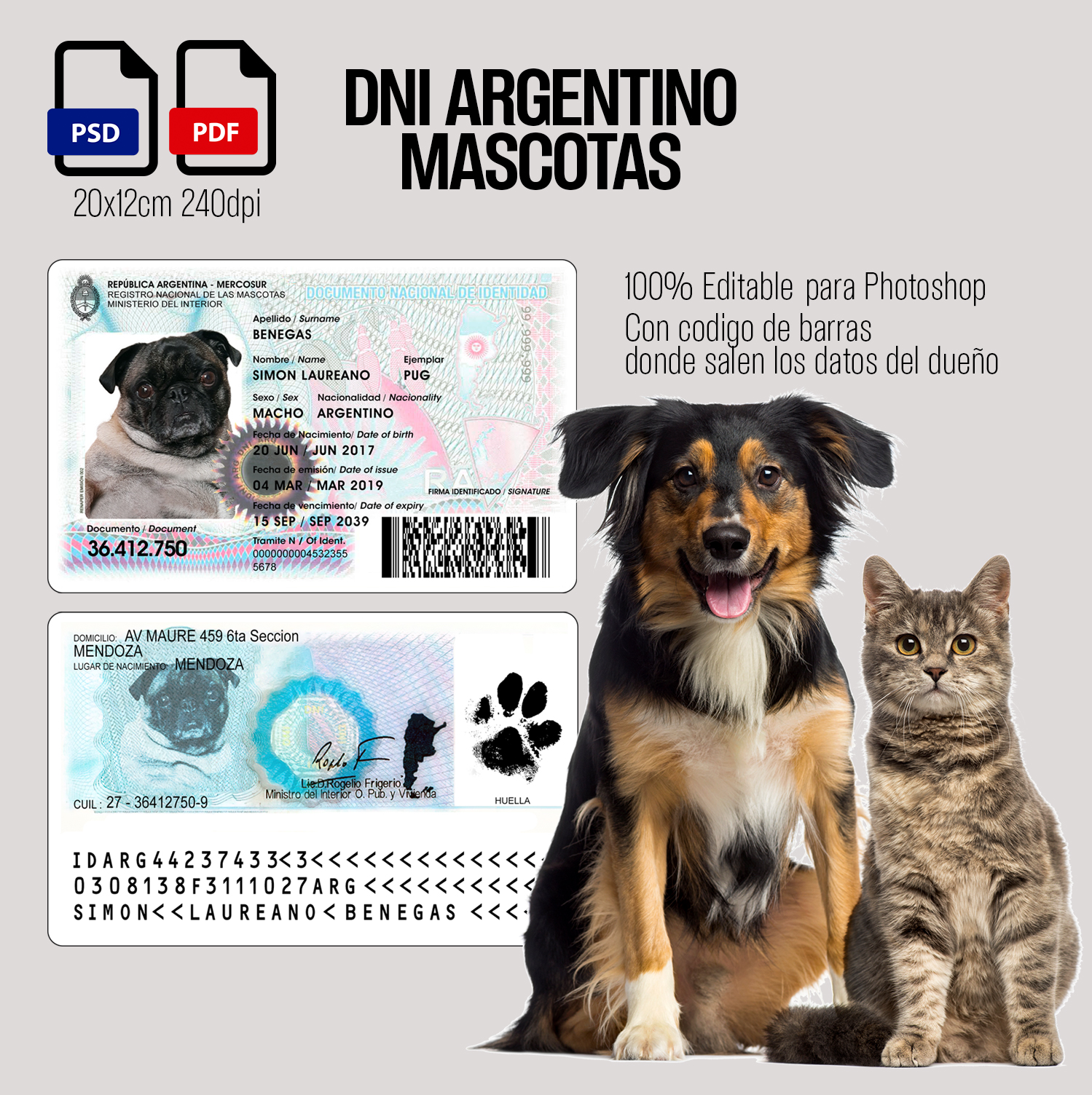 DNI ARGENTINO Credencial para MASCOTAS - Cesar BENEGAS | Hotmart