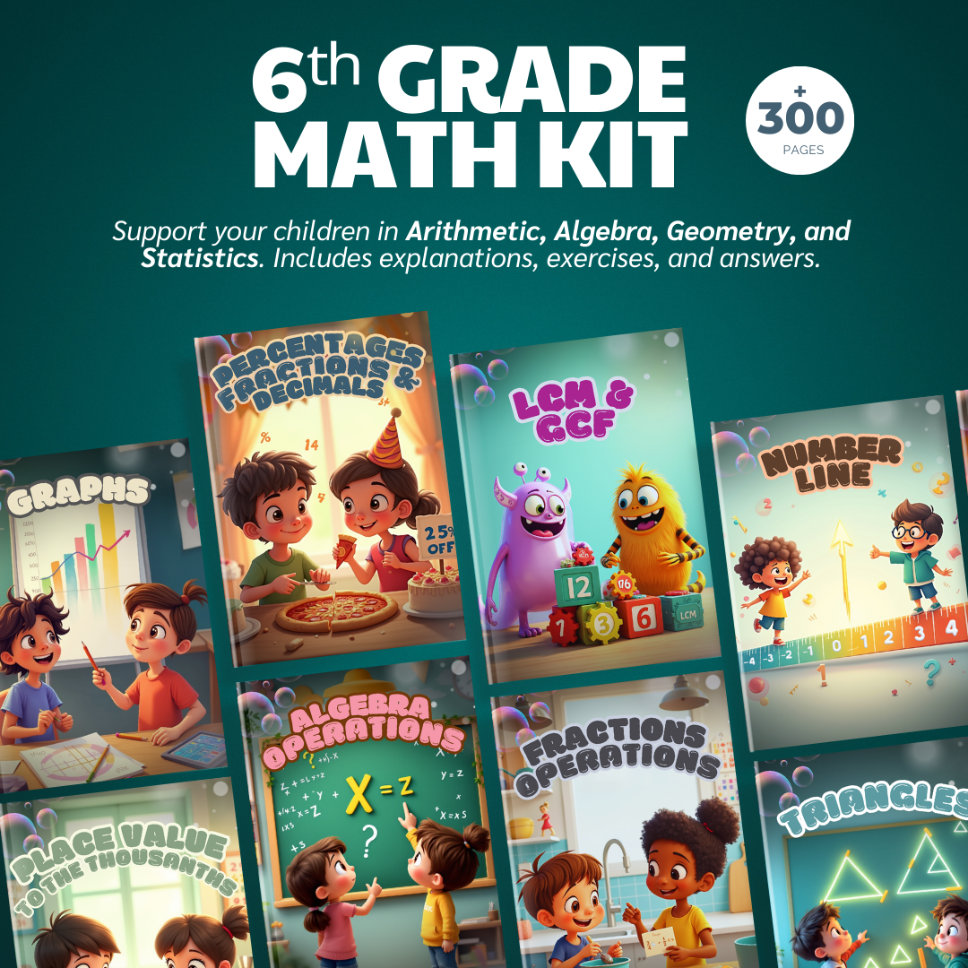 6ᵗʰ Grade Math Kit Worksheets - Arithmetic, Algebra, Geometry
