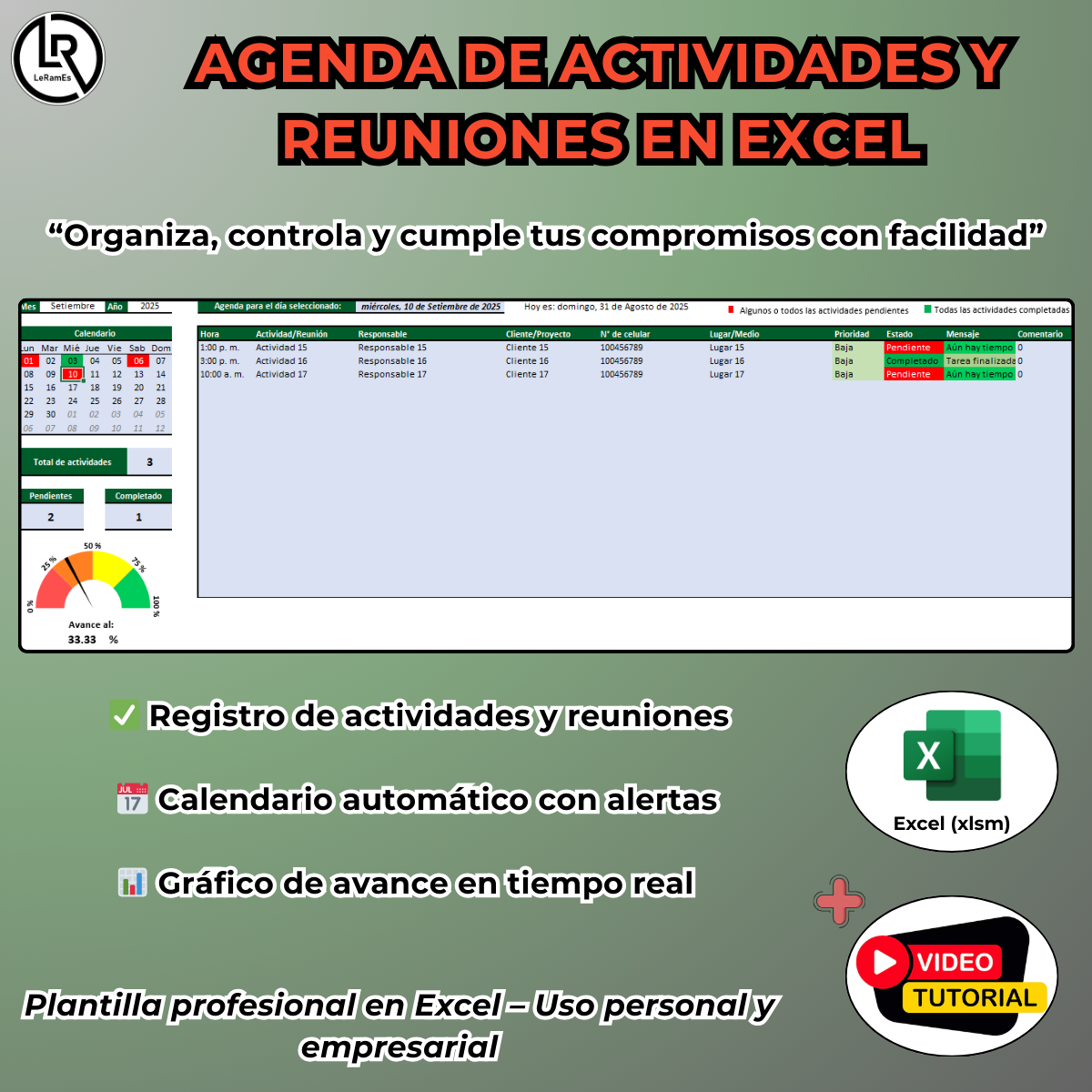 Plantilla Excel Profesional para Organizar Actividades y Reuniones (con ...
