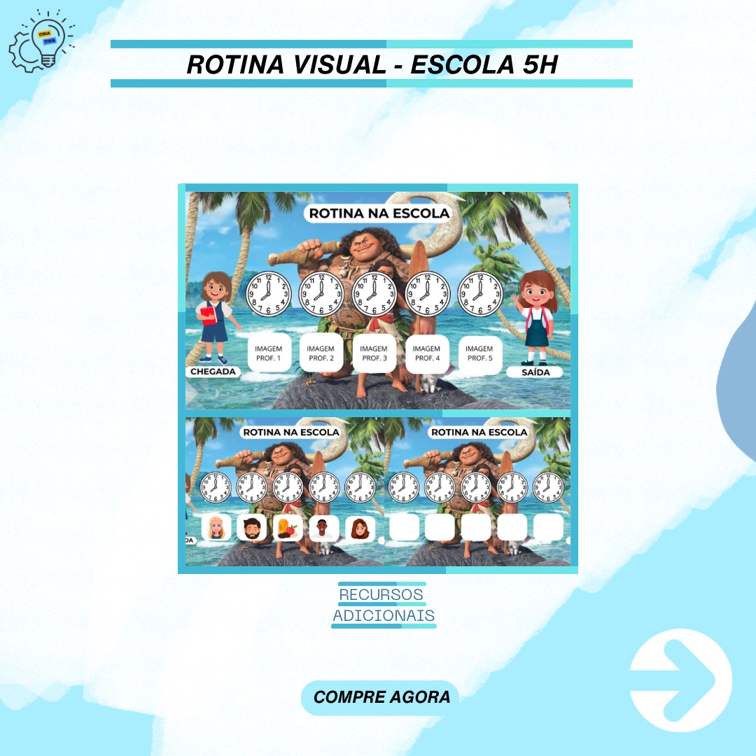 ROTINA VISUAL - ESCOLA 5 HORAS - MOANA - CRIATIVA APOIOS VISUAIS