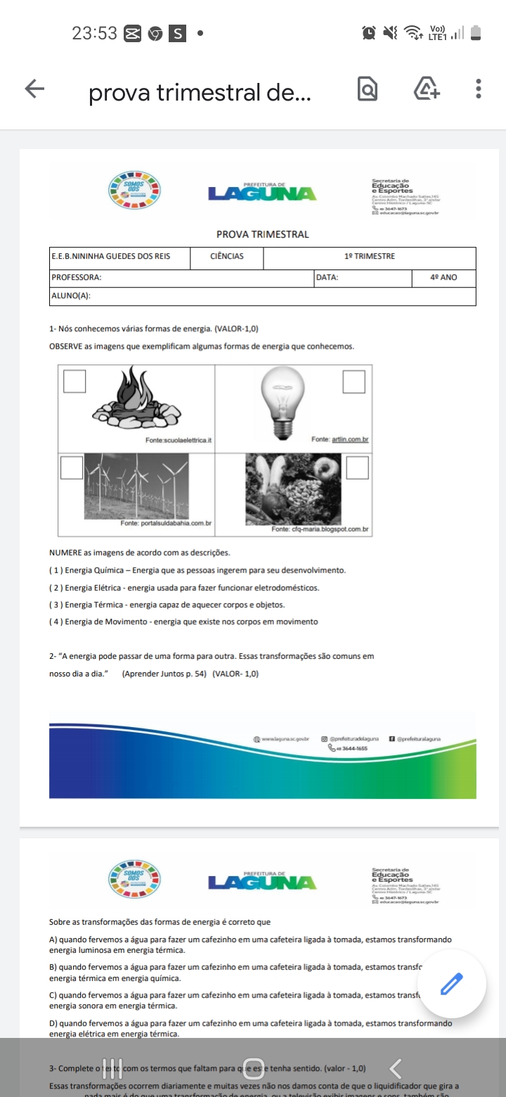 Prova de Ciências 4° ano - Kelly Regina da Silva alfonso | Hotmart