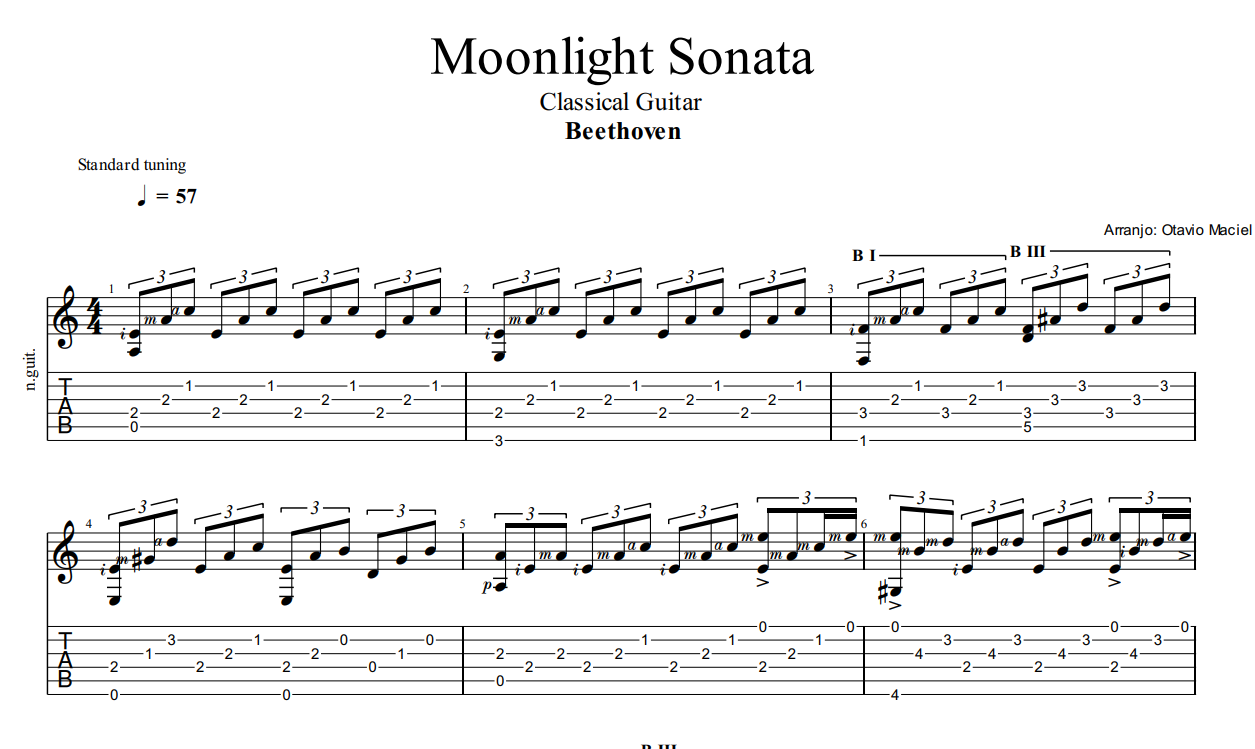 Sheet Moonlight Sonata Beethoven - Classical Guitar