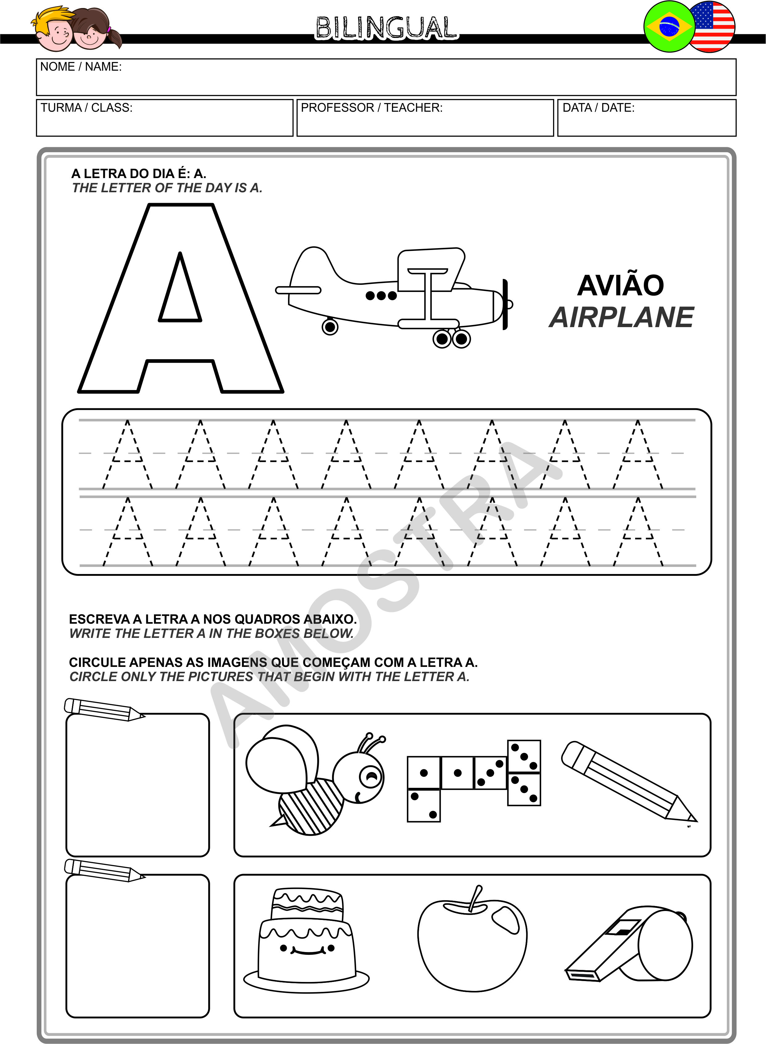 ALFABETO - TRAÇAR E COLORIR / BILÍNGUE - Ana Carolina Oliveira Mari...