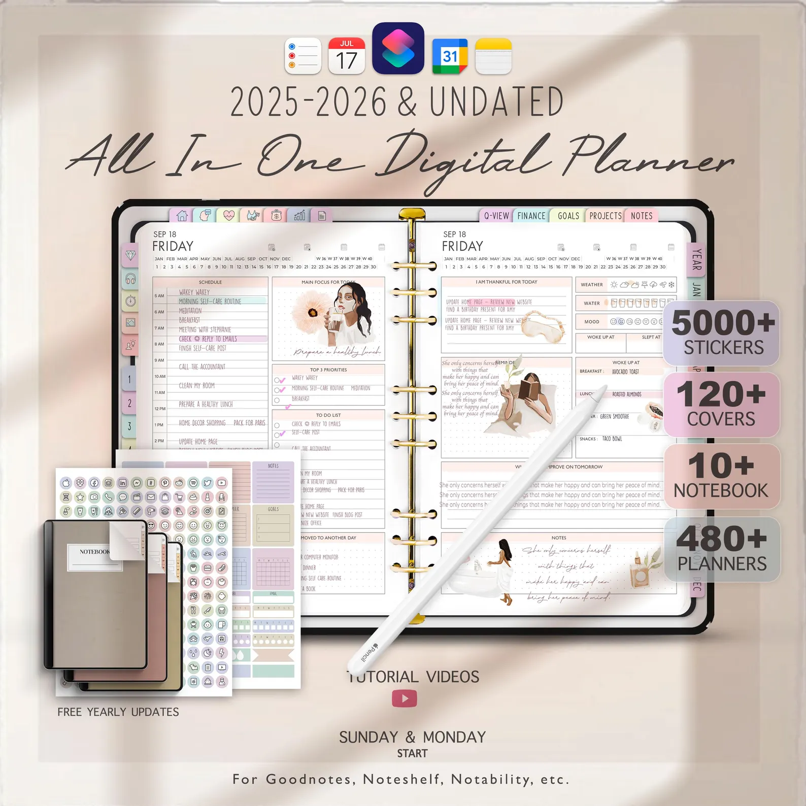 Digital Planner Bundle, 2025, Undated Planner, Goodnotes Planner, Daily ...
