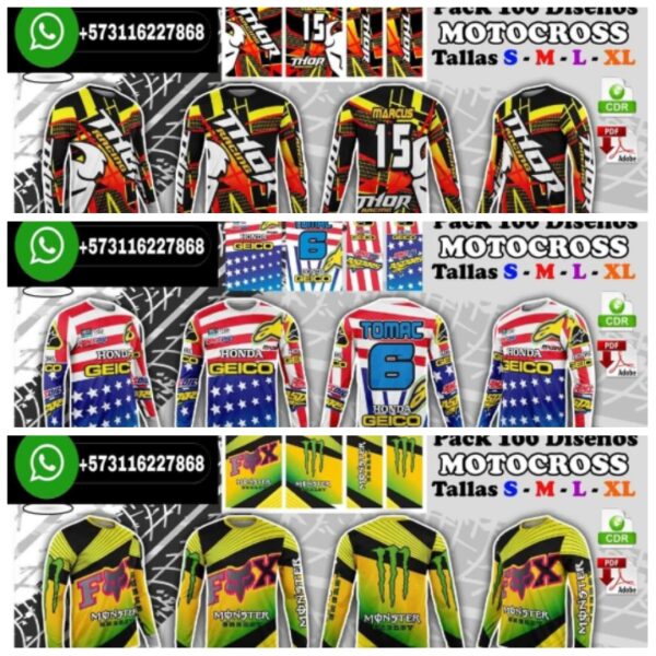 Mega pack 100 diseños de jersey motocross - Vectores y plantillas p...
