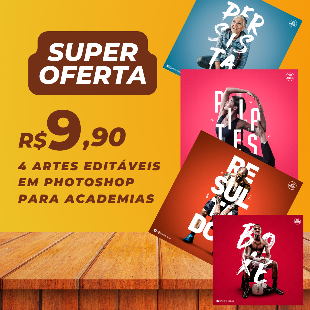 4 artes editáveis em Photoshop para academias - EMERSON JUNQUEIRA