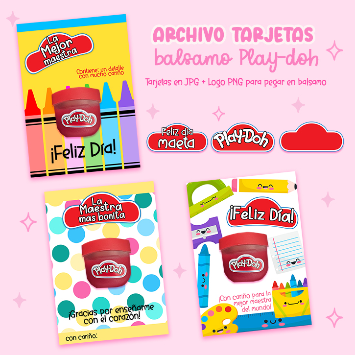 Tarjetas dia del maestro + stickers play-doh