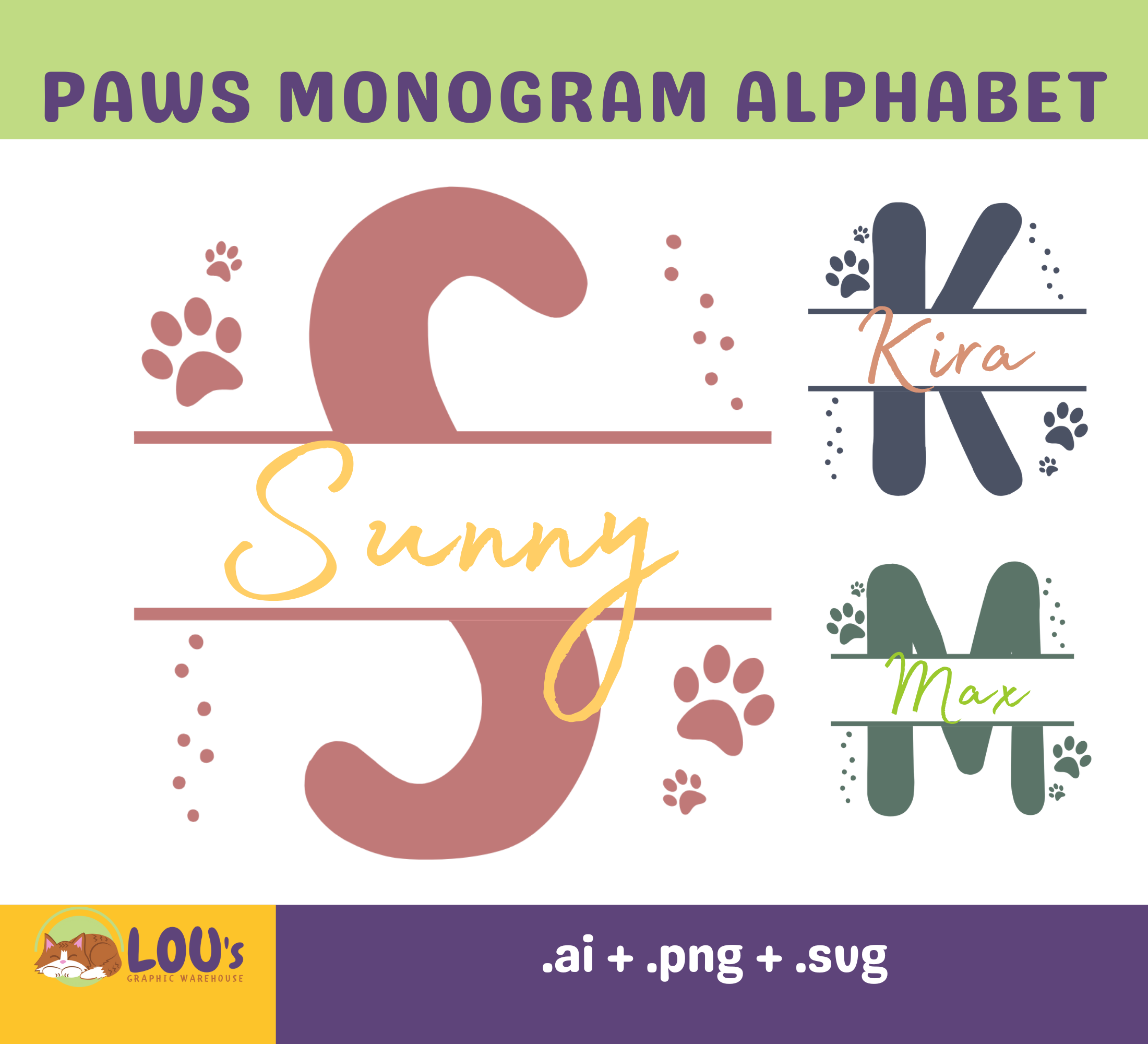 Paws Monogram Alphabet svg+ai+png, Paws Frame Alphabet, Svg files f...