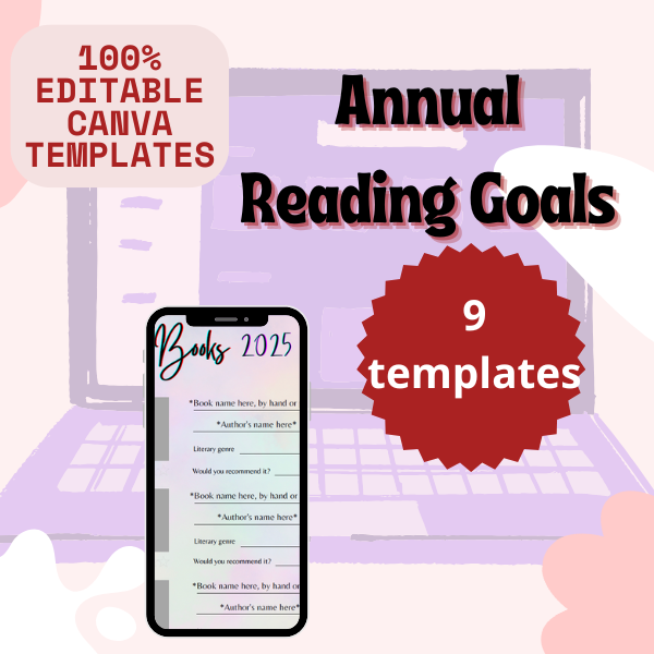 Annual Reading Goals: 100% Editable Canva Templates - Jhoselinne