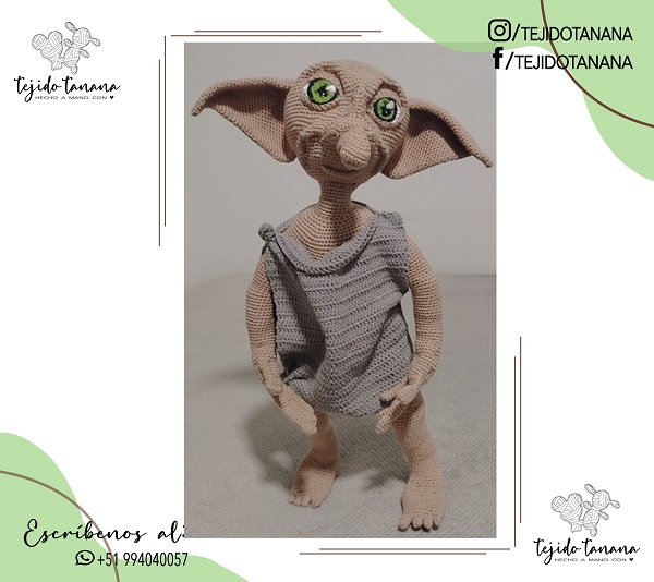 Pattern of Dobby, the house elf - SP/EN - Tejido Tanana | Hotmart