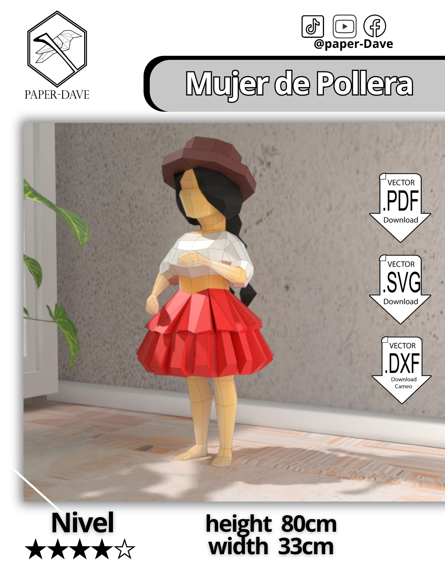 Mujer de pollera Papercraft - David | Hotmart