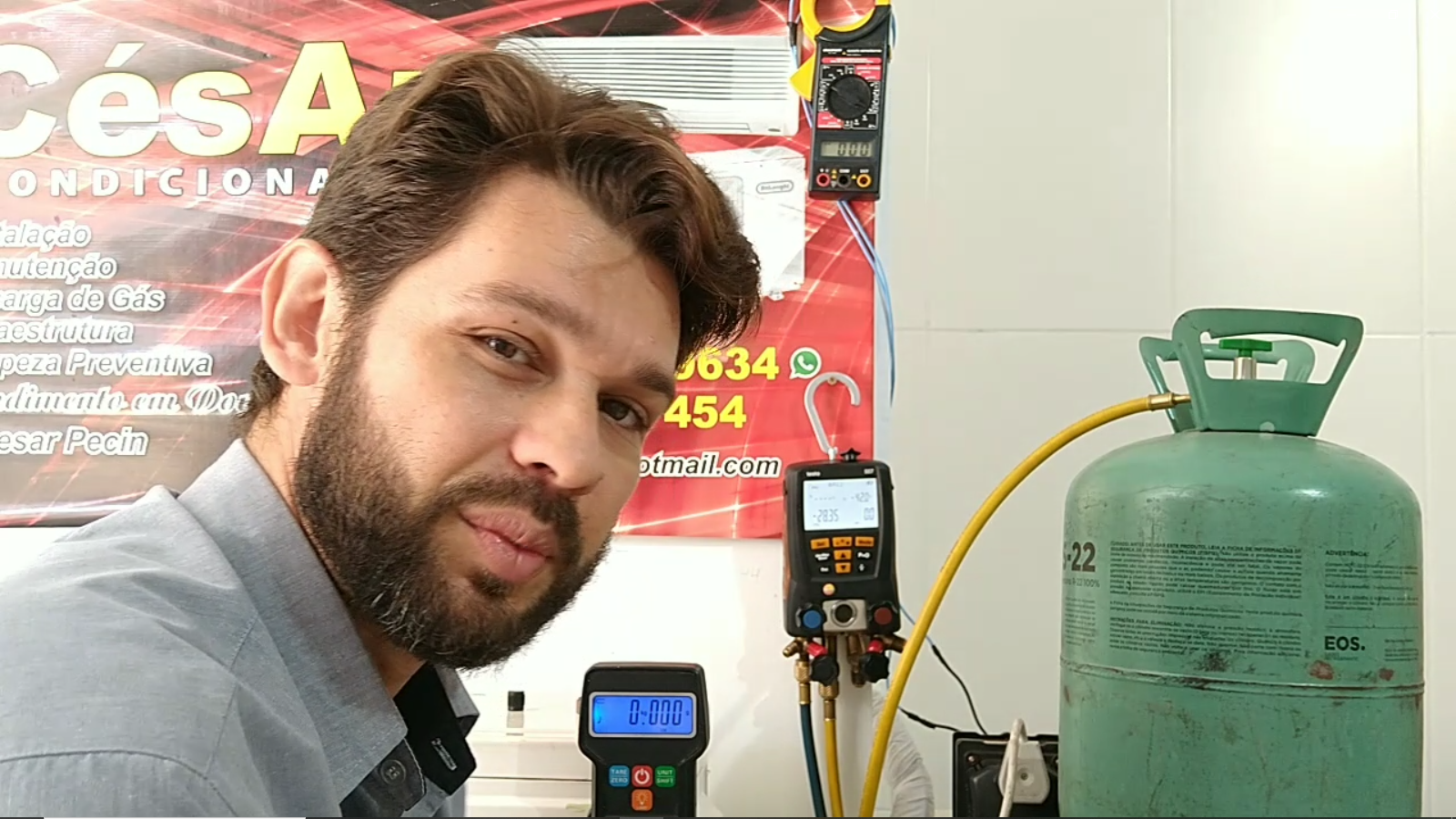 Mini Curso de recarga de gás r22 balança, multímetro e manômetro digital