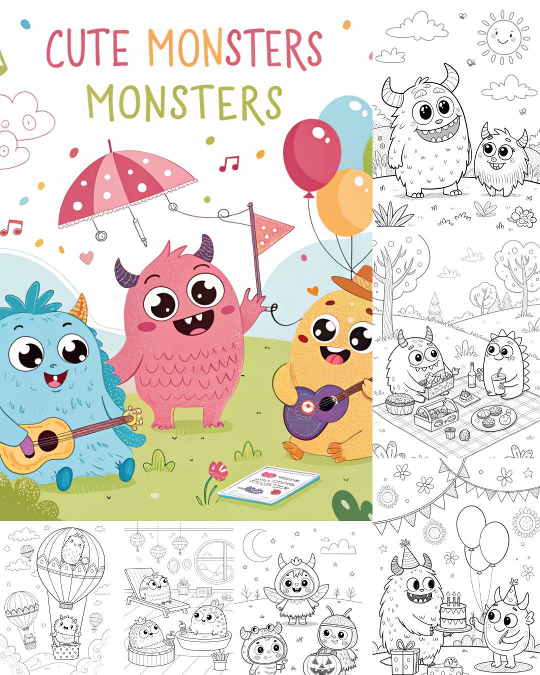 Libro para colorear Monstruos tiernos / Cute monsters coloring book
