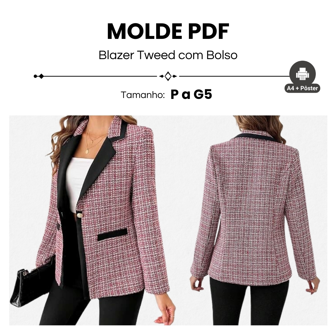 MOLDE BLAZER COM BOLSO TWEED