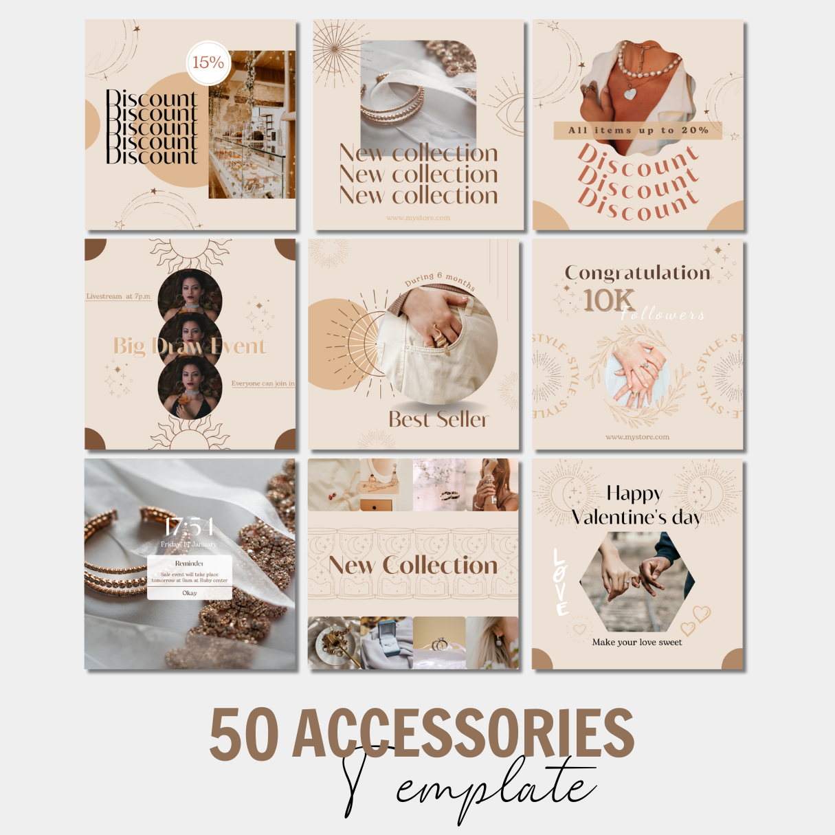 50 Accessories Store Instagram Post Templates | Beige Almond Jewelry ...