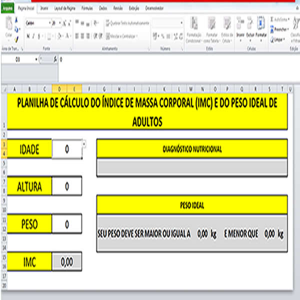 PLANILHA DE CÁLCULO DO ÍNDICE DE MASSA CORPORAL (IMC) E DO PESO IDEAL DE ADULTOS