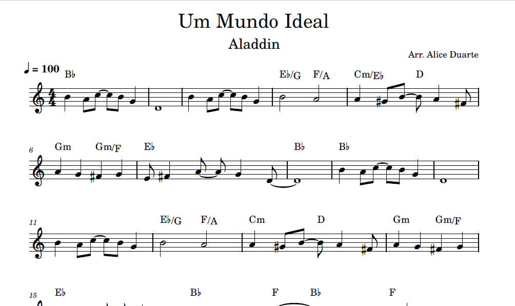 Um Mundo Ideal (Aladdin) - Partitura para instrumentos em Mi Bemol ...