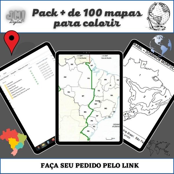 Pack com mais de 100 mapas para colorir - Geografia - JM Educação D...