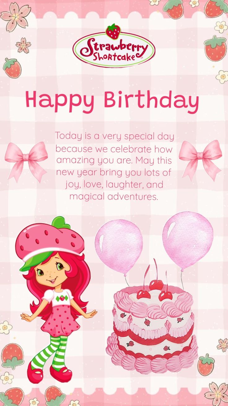 Strawberry Shortcake Birthday Card - Angel Cards | Hotmart