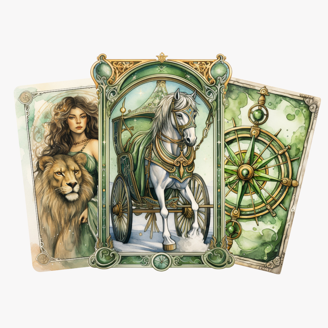 Watercolor Green Tarot Cards for Decoration and Projects