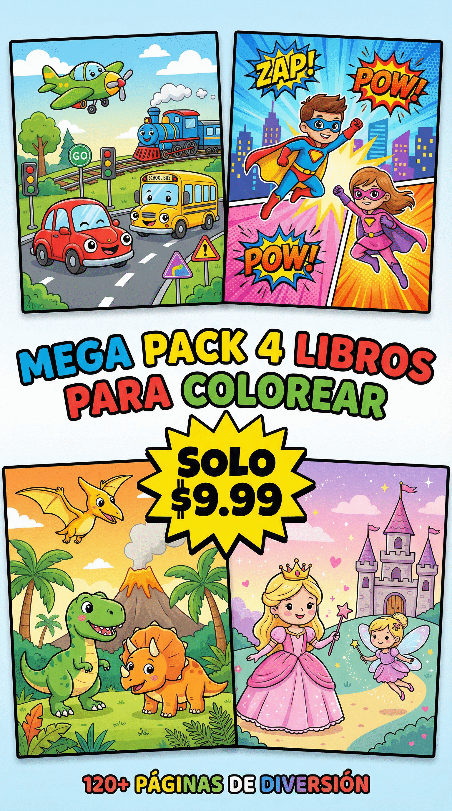 🖍️ Mega Pack Infantil para Colorear – 4 Libros Imprimibles (Horas ...