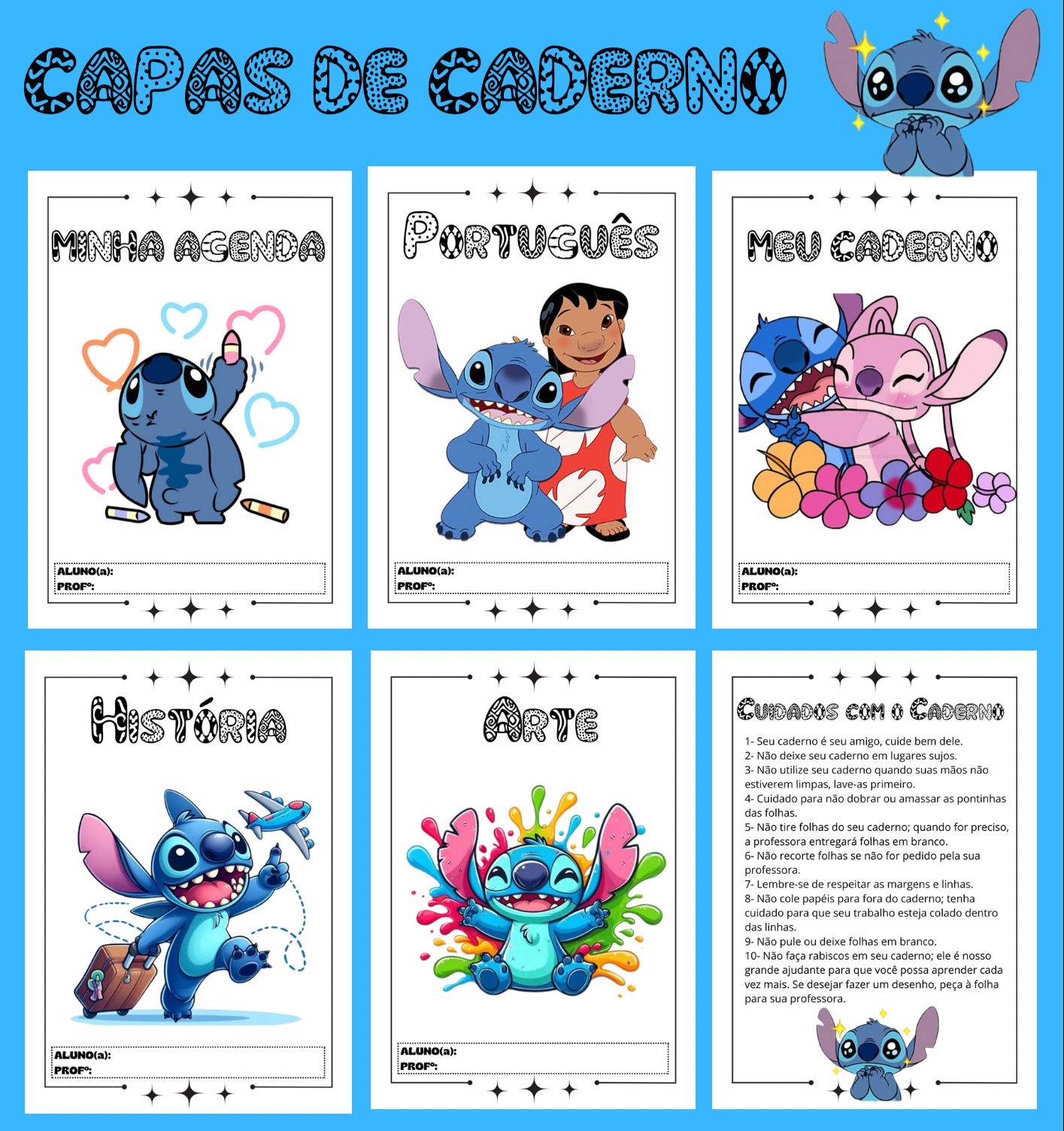 CAPAS DE CADERNO STITCH 🩵 - Micaelly Pereira | Hotmart