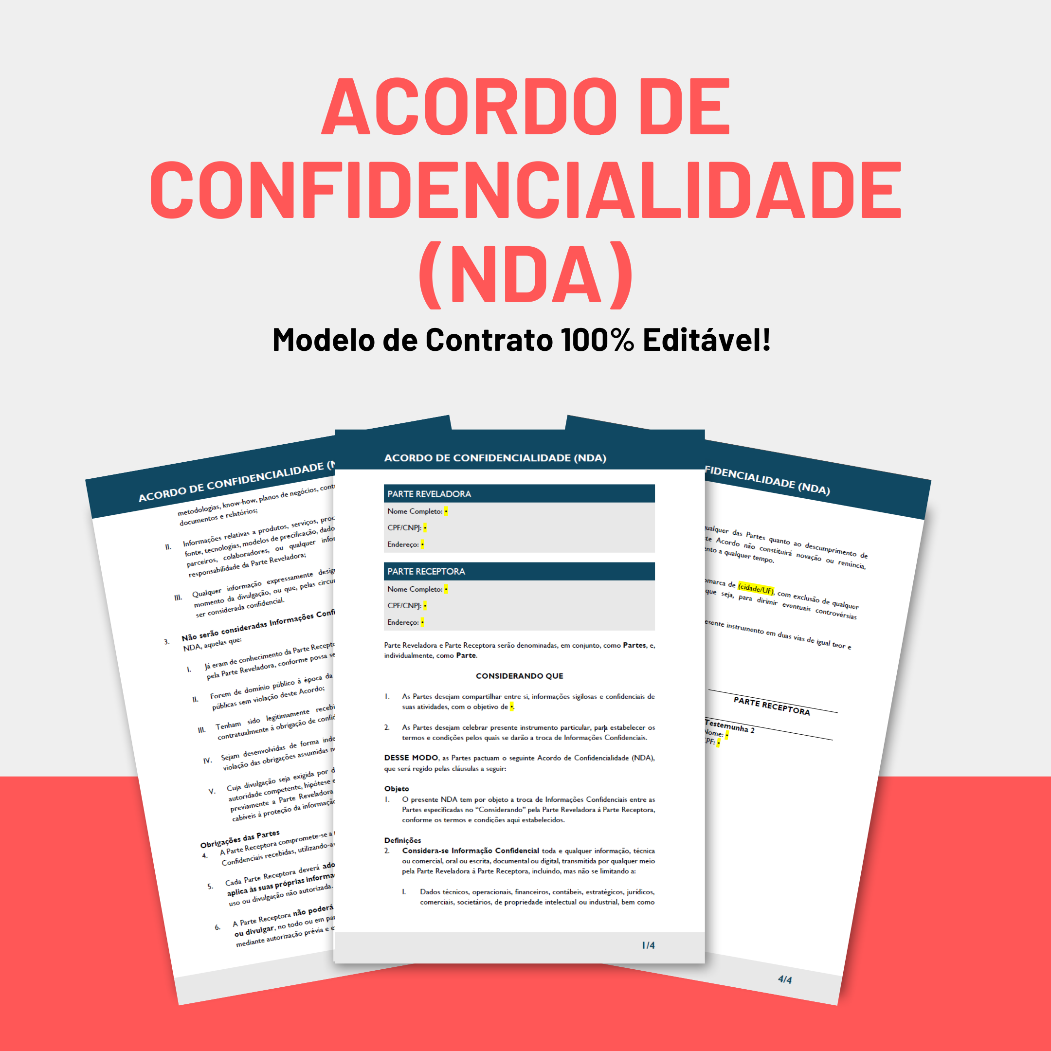 Acordo de Confidencialidade NDA - Modelo/Template Editável (Arquivo...